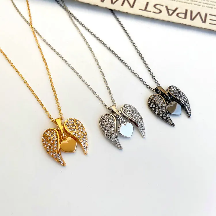 Open heart angel wing necklace store