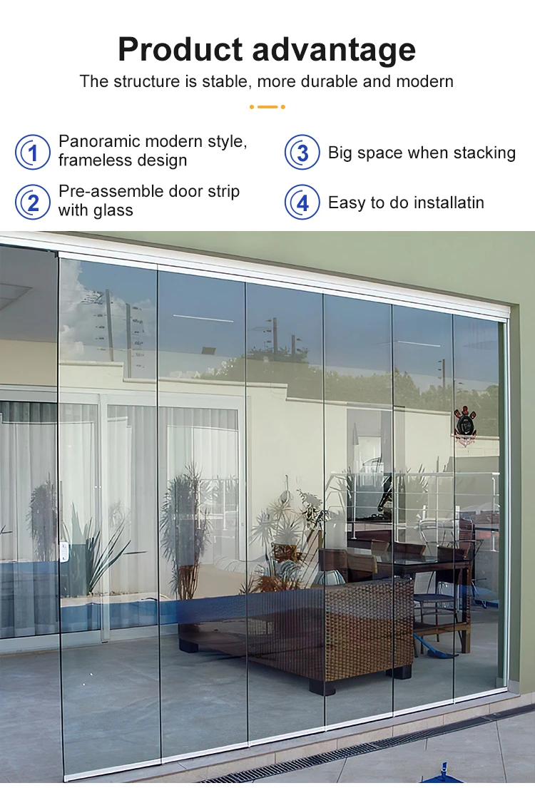 Frameless Sliding Folding Glass Curtain Balcony Partitions
