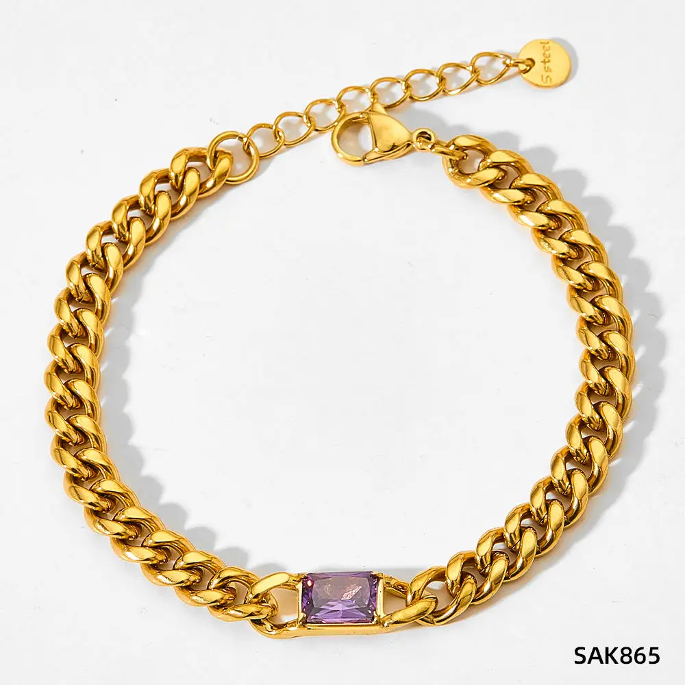 2023 New 18k Gold Plated Stainless Steel Jewelry Zircon Gold Bangle Set Stack Bracelet Bangles ...