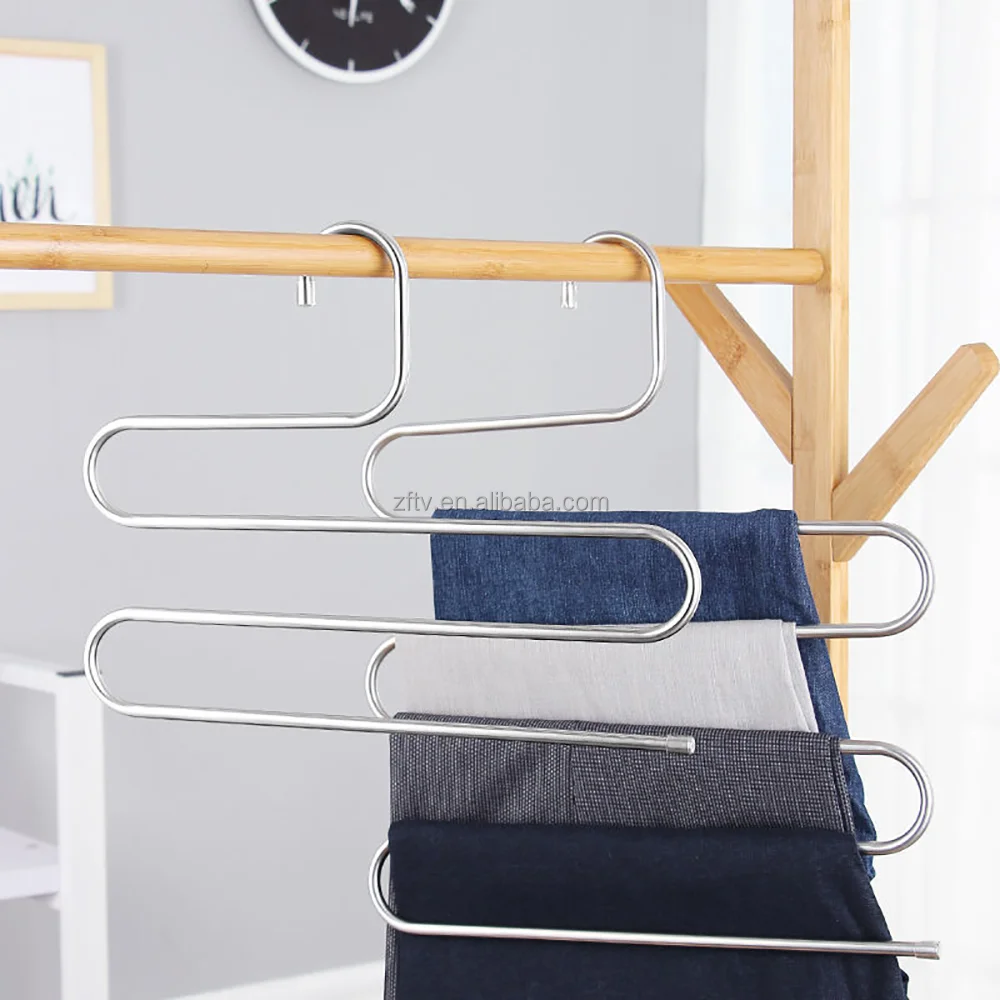 Space Saving Pant Hangers - 5 Layer Stainless Steel Rack