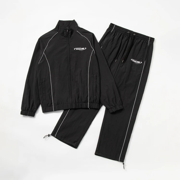 Reflective Piping Embroidery Logo Man Nylon Windbreaker Suit Set ...