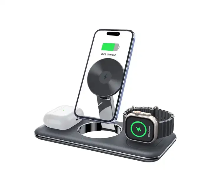 15w Fast Magnetic Magsaf 3 In 1 Table Qi Wireless Phone Charger Stand ...
