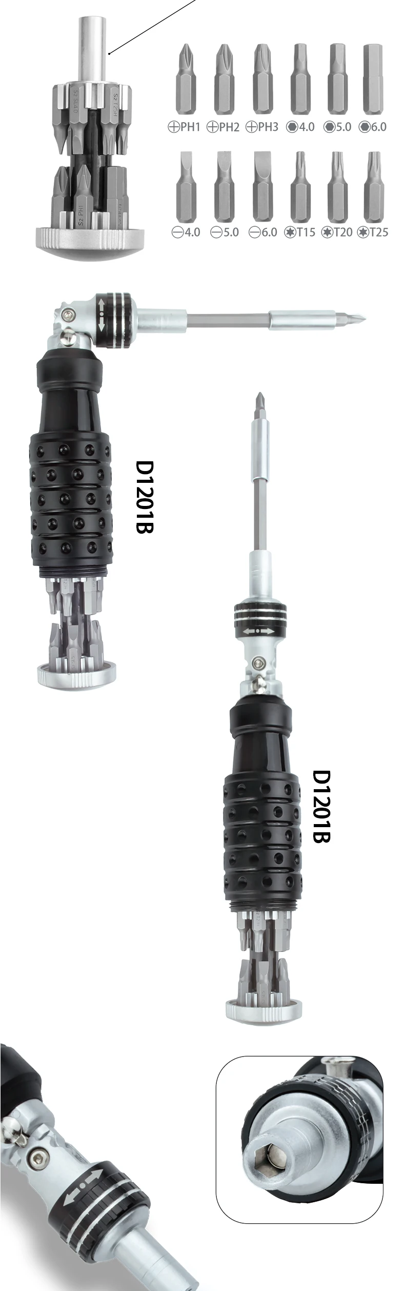 12 In 1 Ratchet Screwdriver Set Interchangeable Multi Bit Multi Angle ...