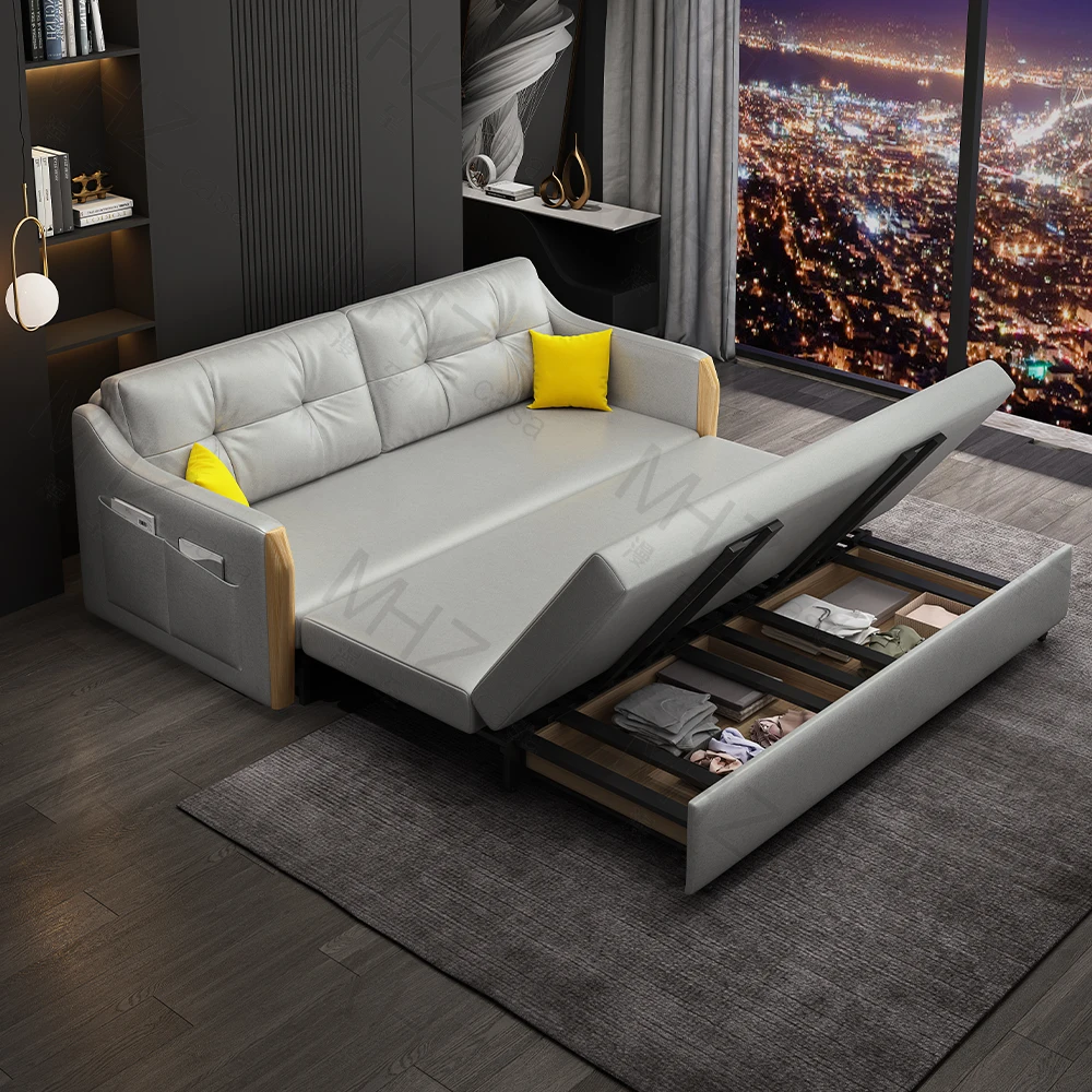 Solid Wood Sofa Bed Living Room Multifunctional Dual-use Foldable ...