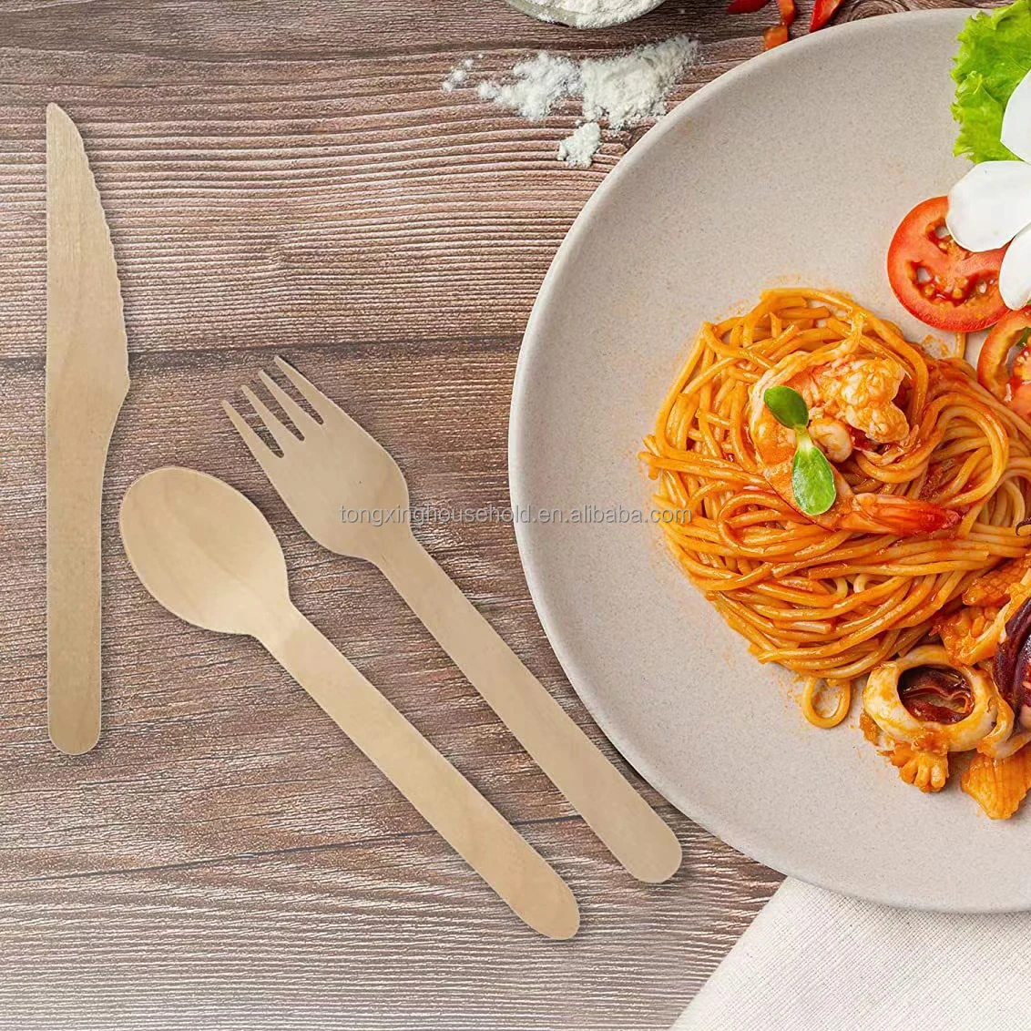 Biodegradable Fastfood Takeaway Wooden Cutlery Birch Wood Spoon Fork ...