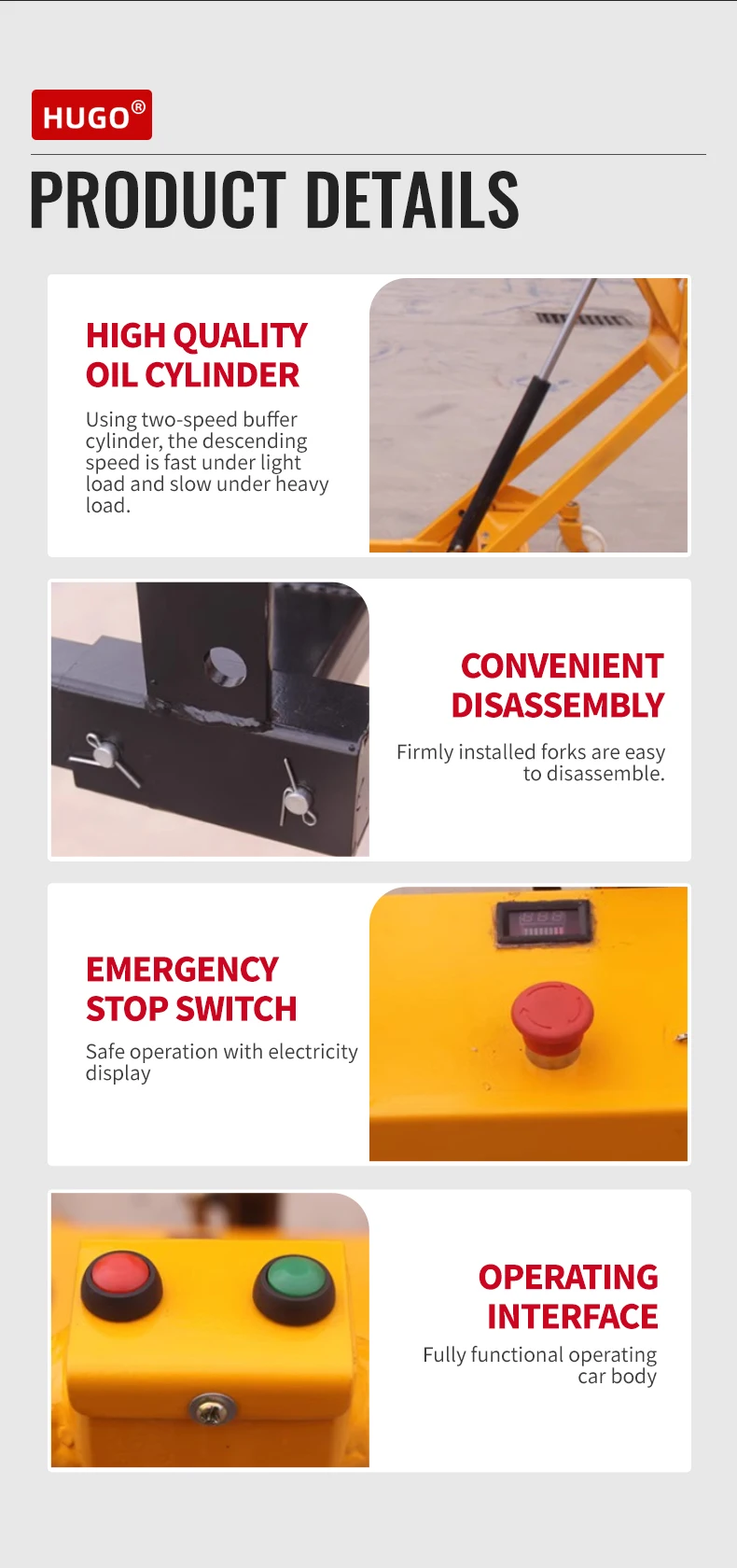 500kg 1.5m HUGO Simple Portable Folding Electr Pallet Foldable Forklift Electric Stacker ...