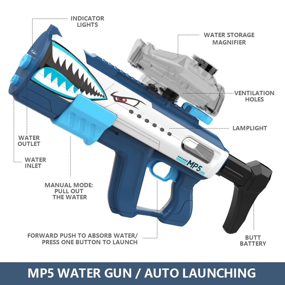 Songkran MP5 Electric Water Gun 850ML High Capacity High Pressure ...