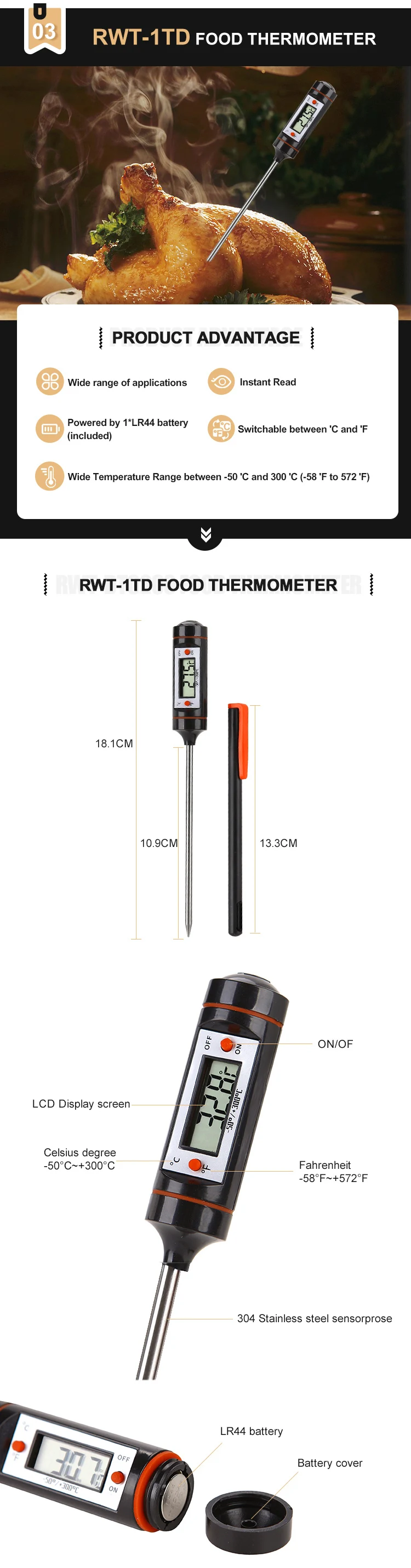 TP101 TP300 Digital Meat Thermometers - Precision Cooking