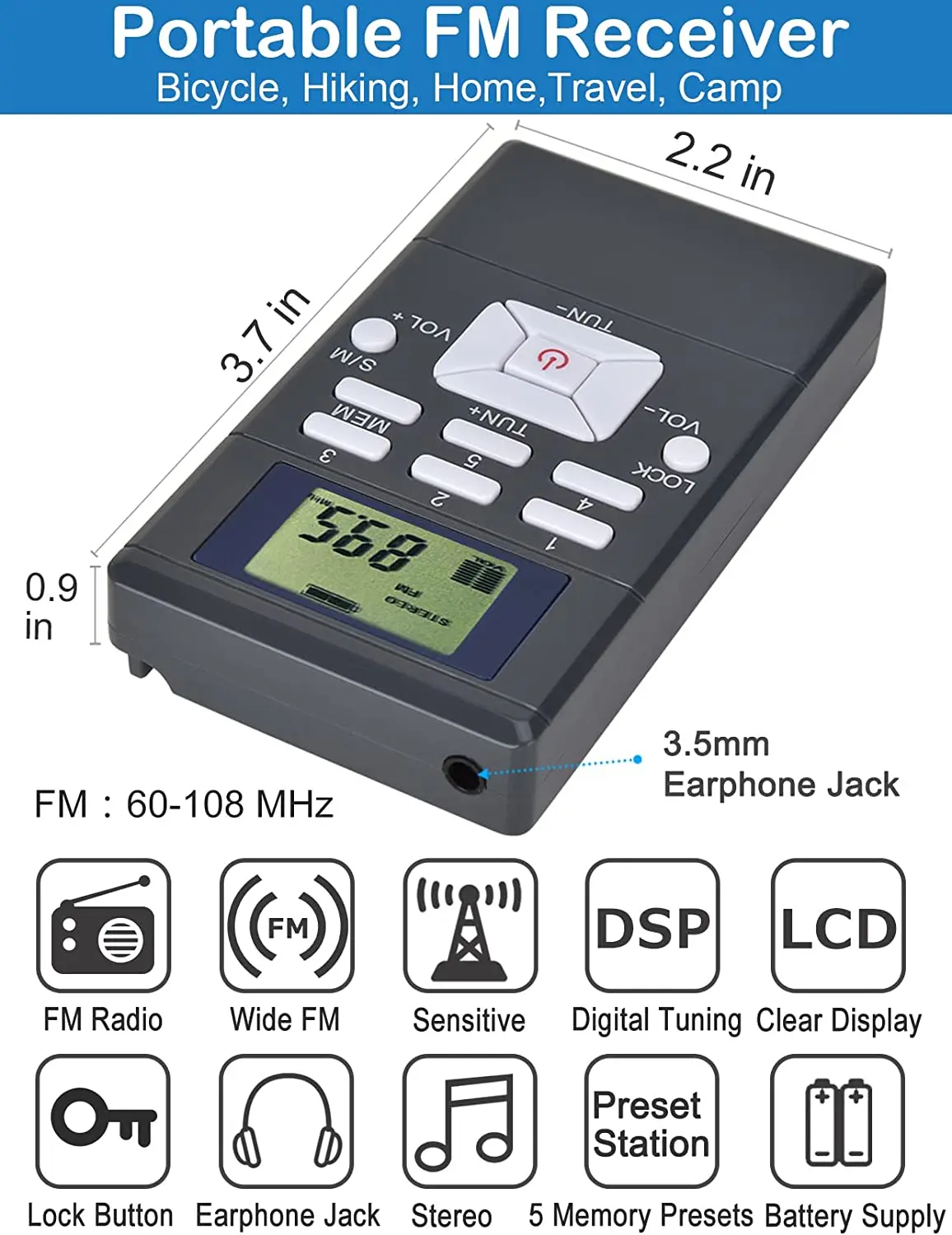 Vofull FM Radio - Portable Digital Mini Stereo Receiver