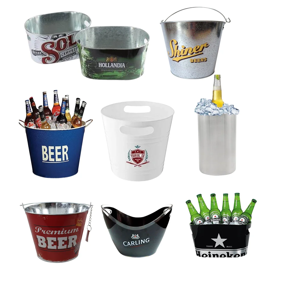 Custom Logo 5l Round Galvanized Metal Ice Bucket Tin Pail For 6 Bottles ...