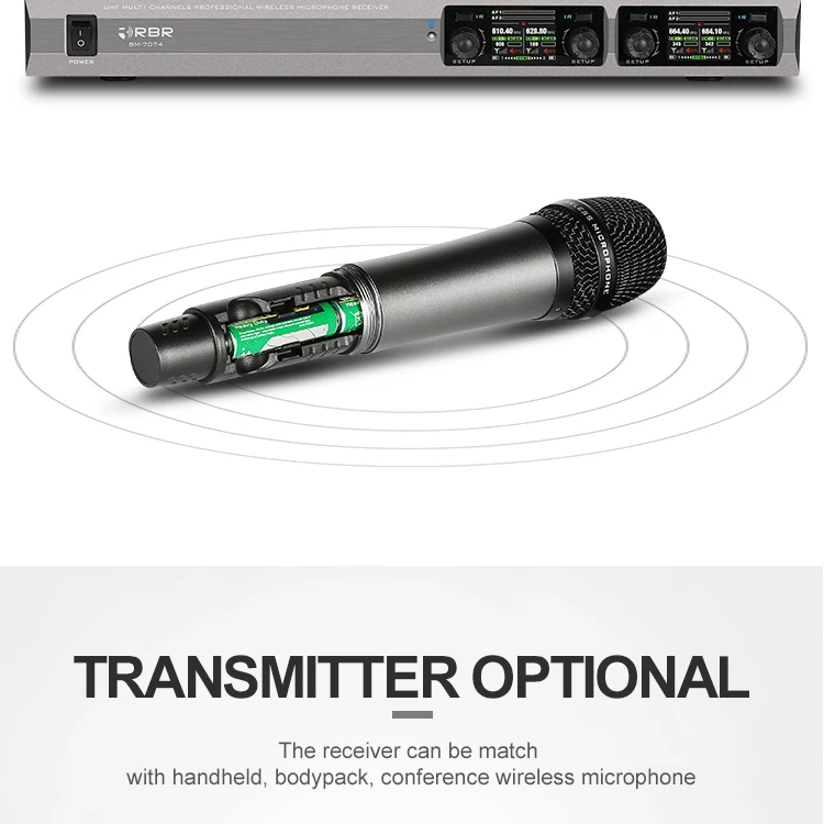 Professional Bm7074 UHF 4 Channel Wireless Microphone System