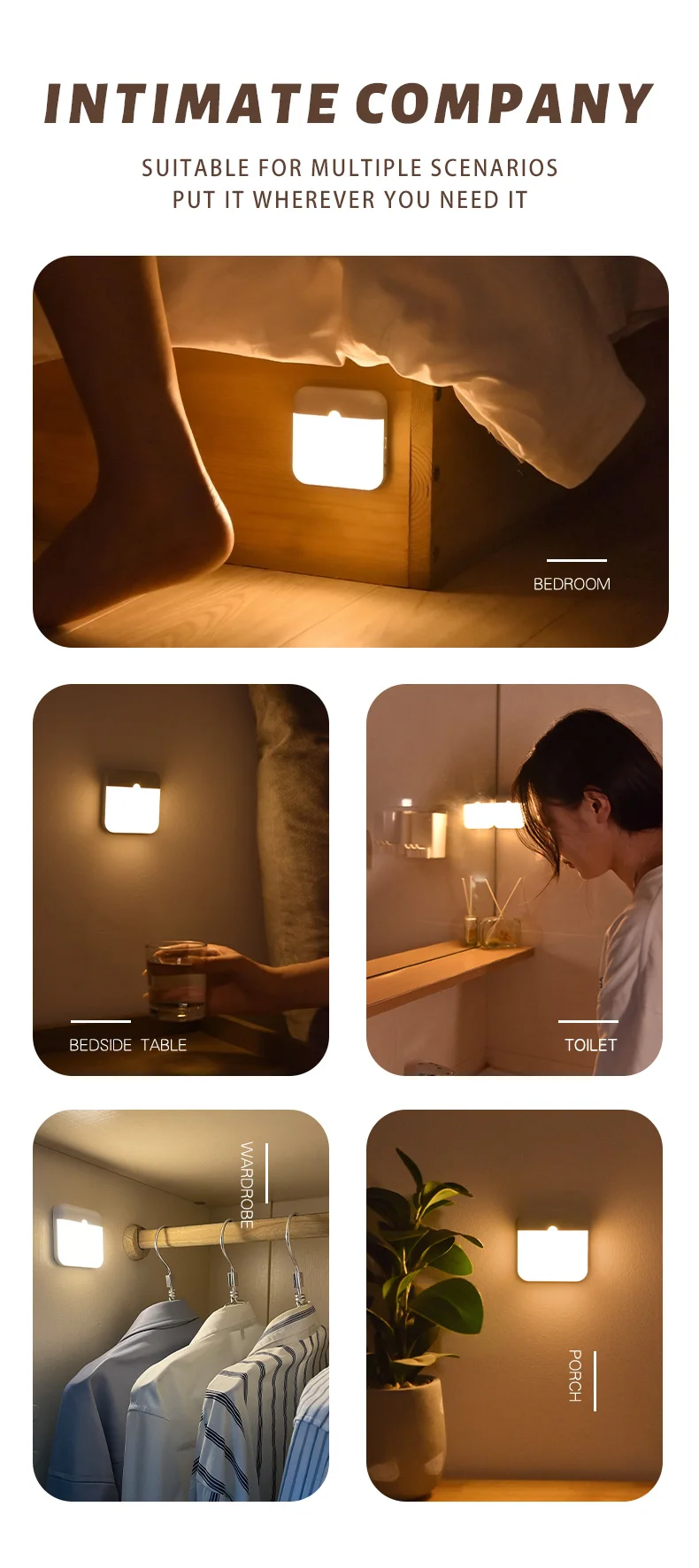 Indoor Wall Dimmer Rechargeable Stick on Motion Sensor Lights Led Night ...