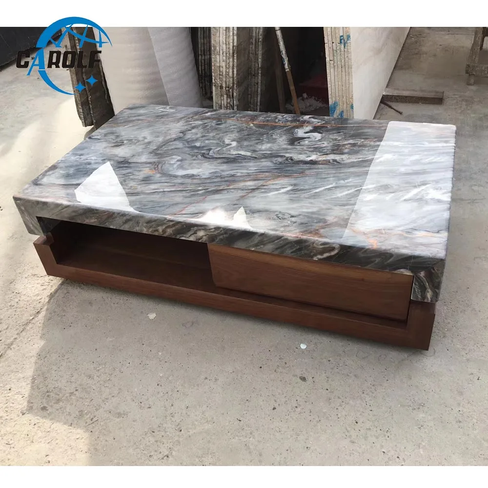 Classic Travertine Marble Top Wooden Tea Table - Buy Ottoman Coffee ...