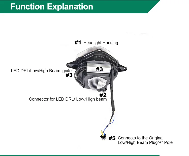 ECE R50 White DRL Low High Beam Motorcycle Headlight for KTM Duke 200 2012-2019