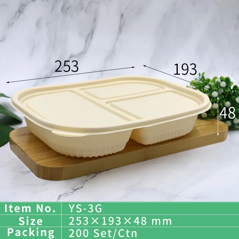 Takeaway Corn Starch 3 Compartment Bento Lunch Box Disposable ...