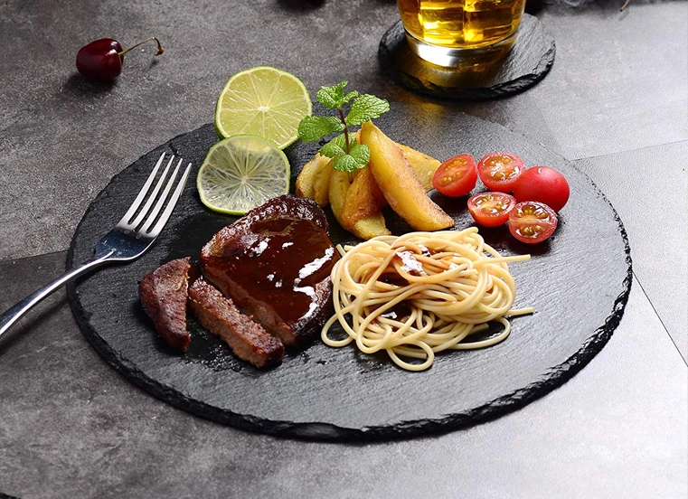 Cheap Price the Diameter of 25cm Round Black Slate Food Serving Plates ...
