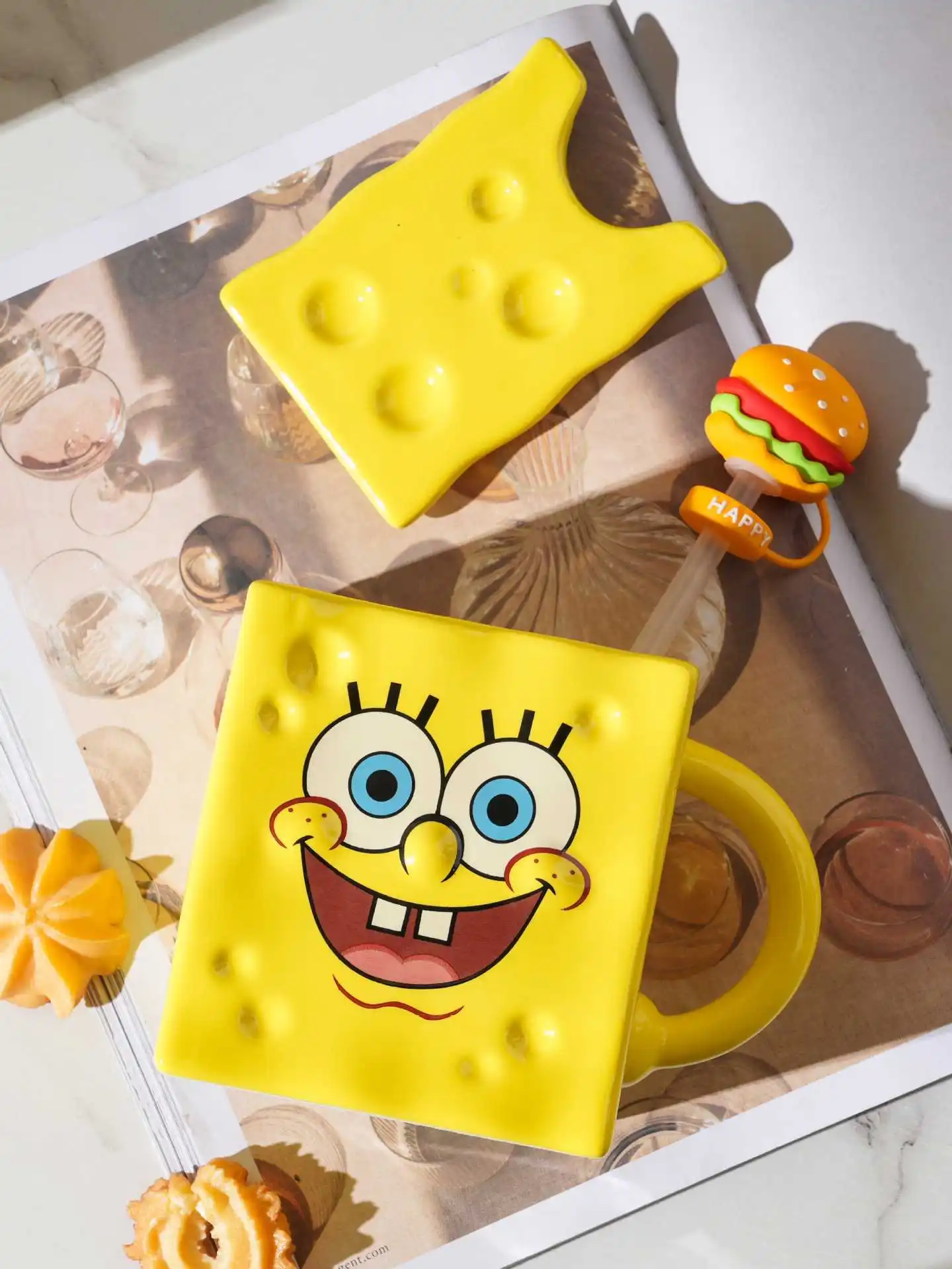 Spongebob Squarepants Mug with Lid - Creative Ceramic Cup
