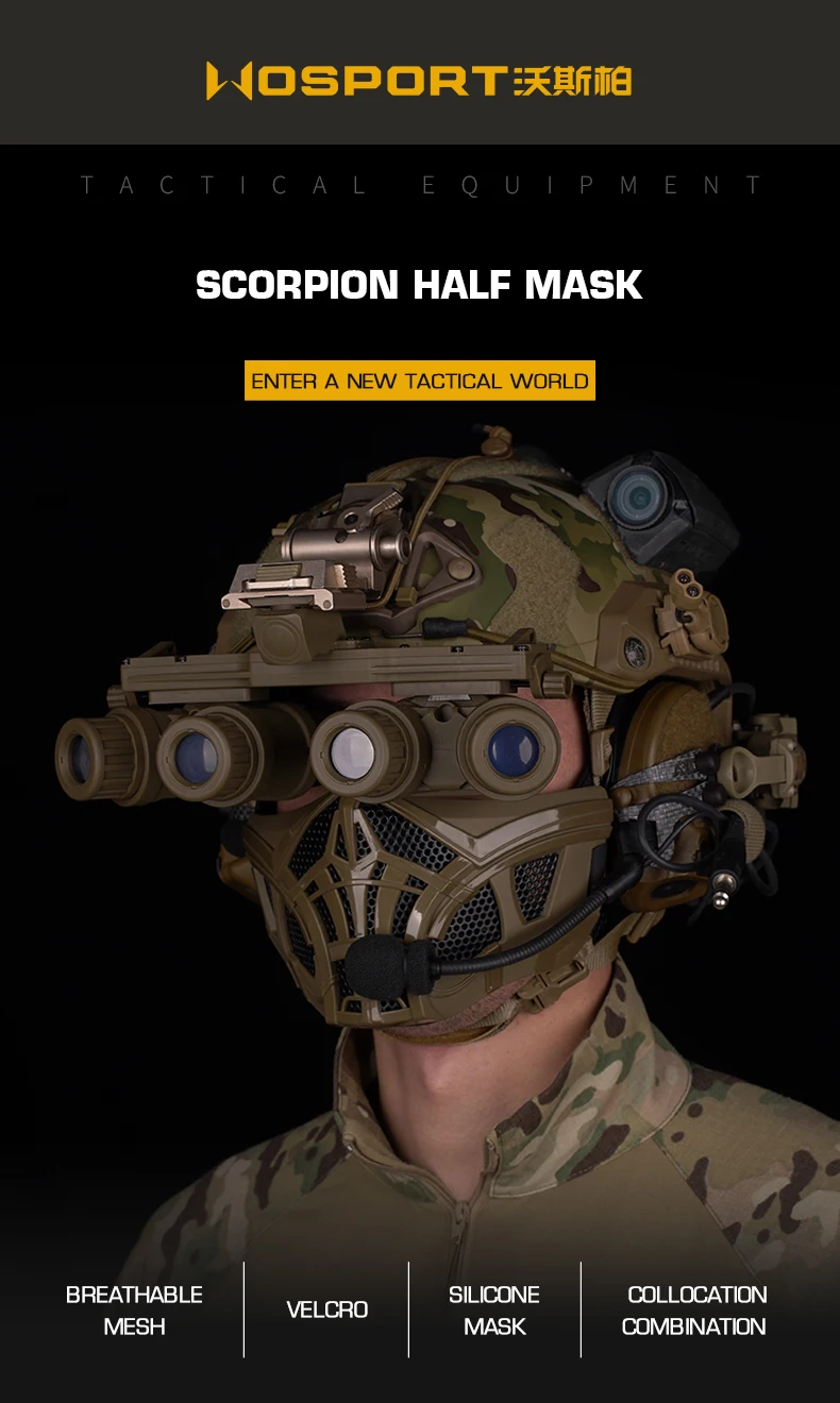 Wosport Silicone Scorpion Half Mask With Magic Tape Hunting Breathable ...