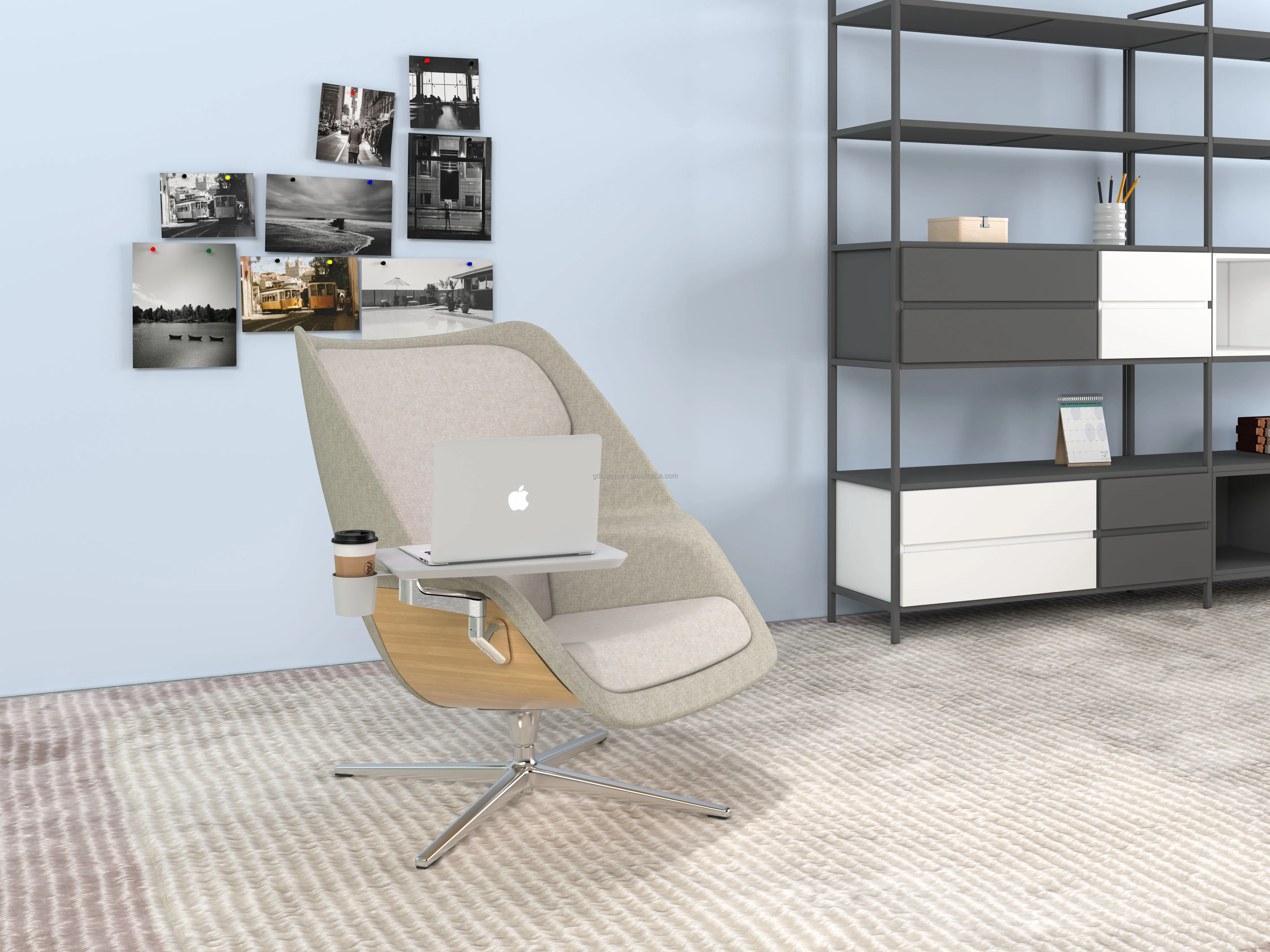 Designer Lounge Chair with Tablet Arm - Modern Egg Chair with Armrest ...