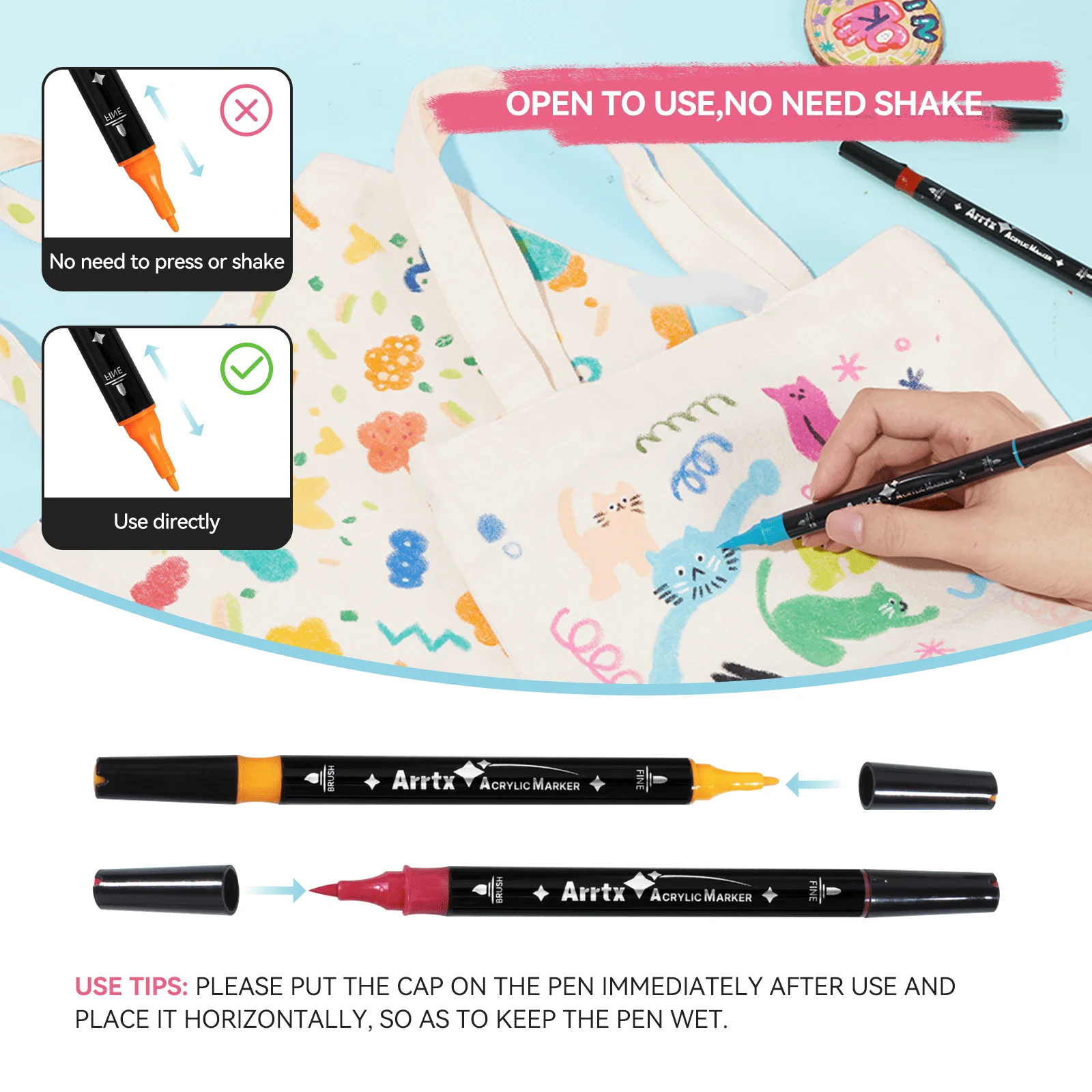 Arrtx AACM-03-64C Acrylic Markers - 64 Colors, Dual Tip