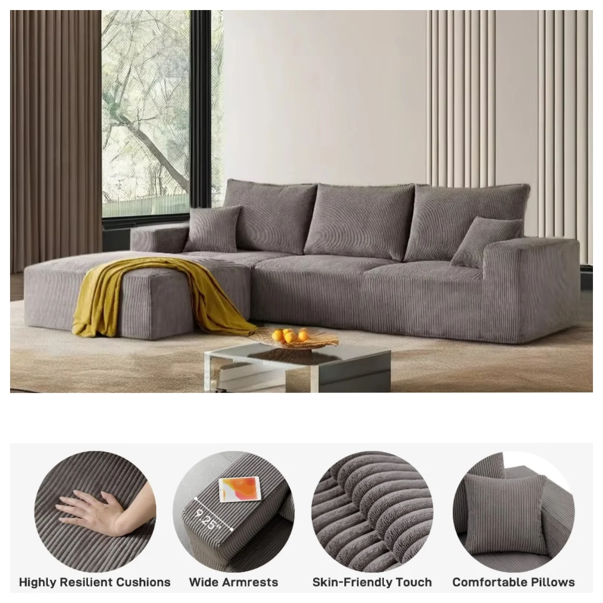 Alibaba.com: L Shape Modular Sectional Sofa in Corduroy Fabric, Vacuum ...