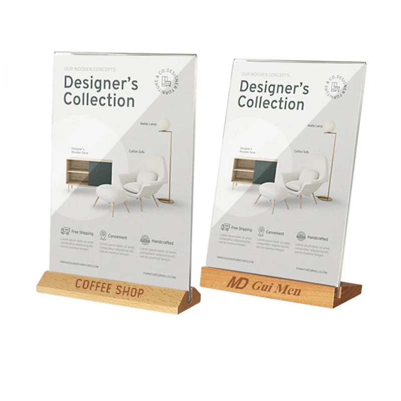 High Quality A3 A4 Wooden Base Acrylic Advertising Banner Display Stand ...
