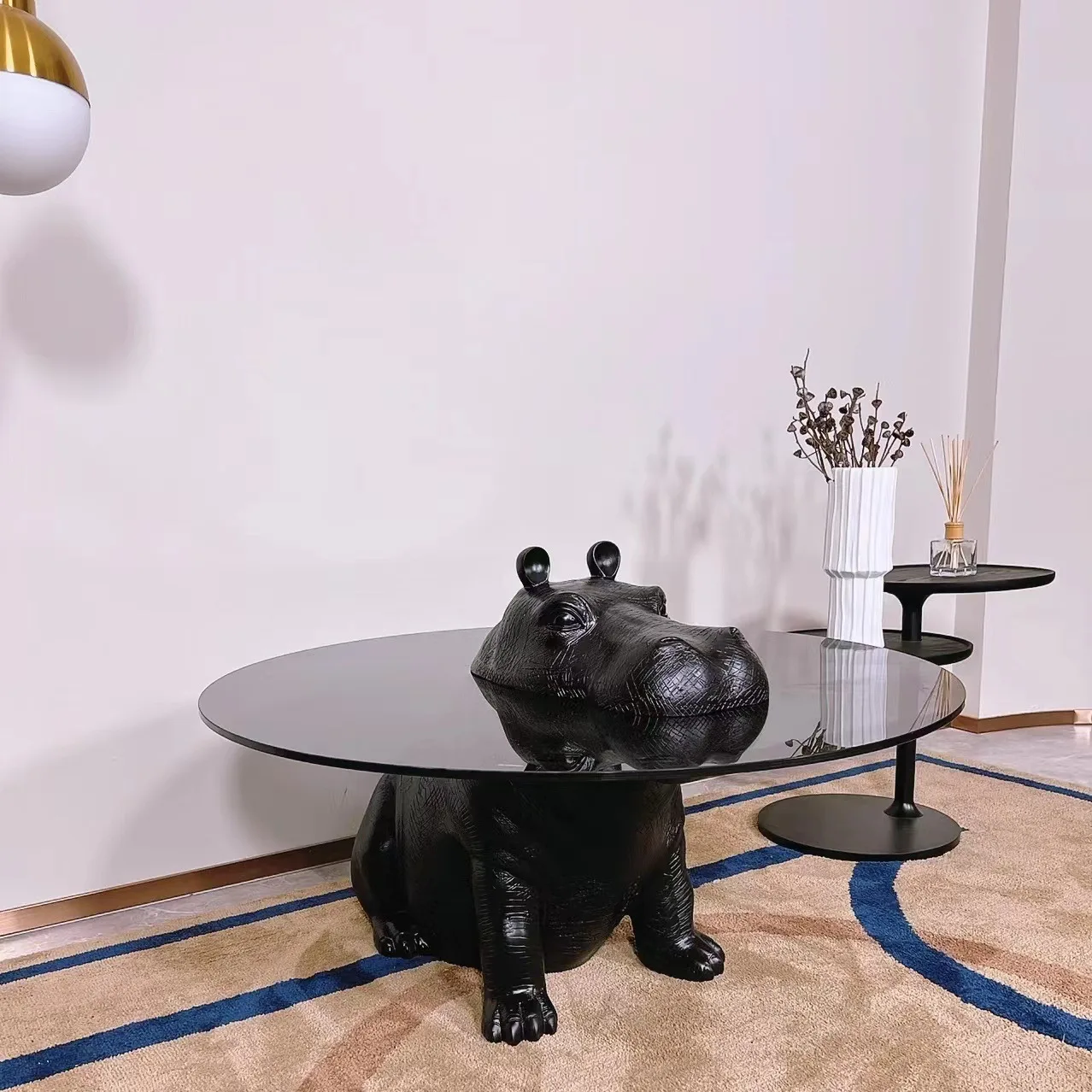 Antique Coffee Table Set - Minimal Animal Styling Hippo