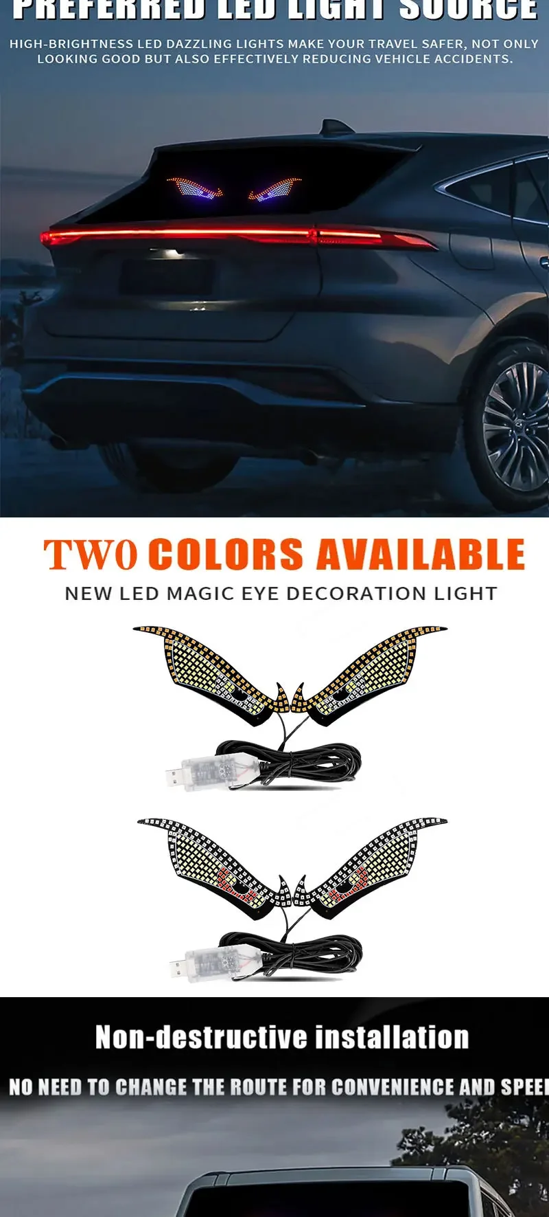Car Back Window expression lights LED Strips Light Panel Car Windshield ...