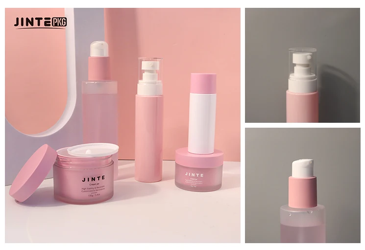 Custom Pink Cosmetic Packaging Plastic Pump Bottle And Jar With Lid For ...