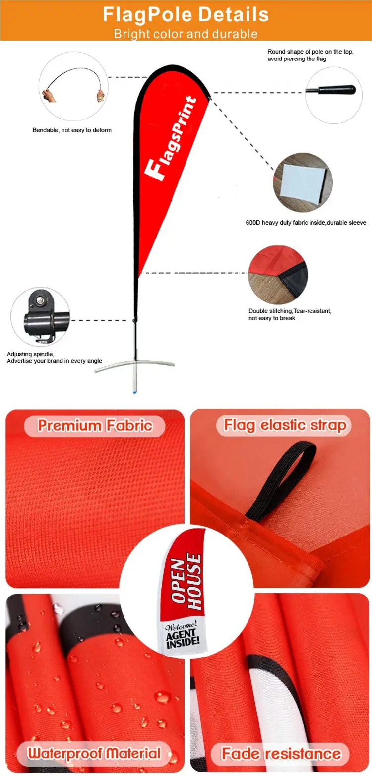 15ft Portable Feather Teardrop Rectangle Flags Pole Beach Flag Pole Bag Oxford Beach Flag ...