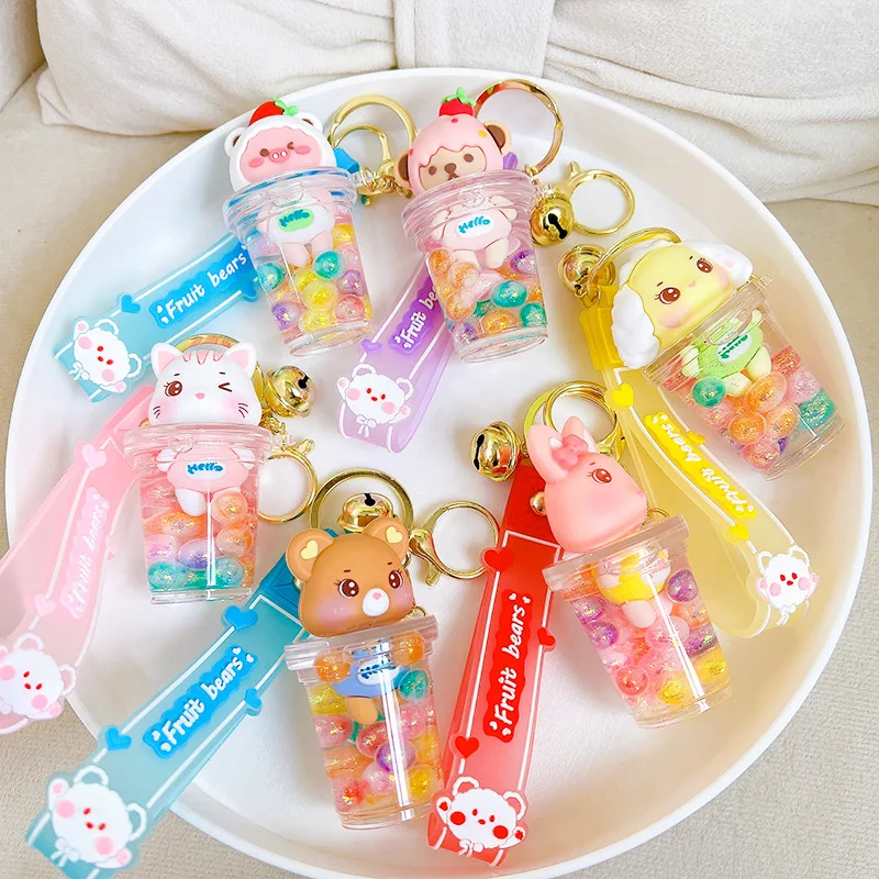 Cute Acrylic Keyring Key Chain Ring Oil Floating Little Bear Bubble ...