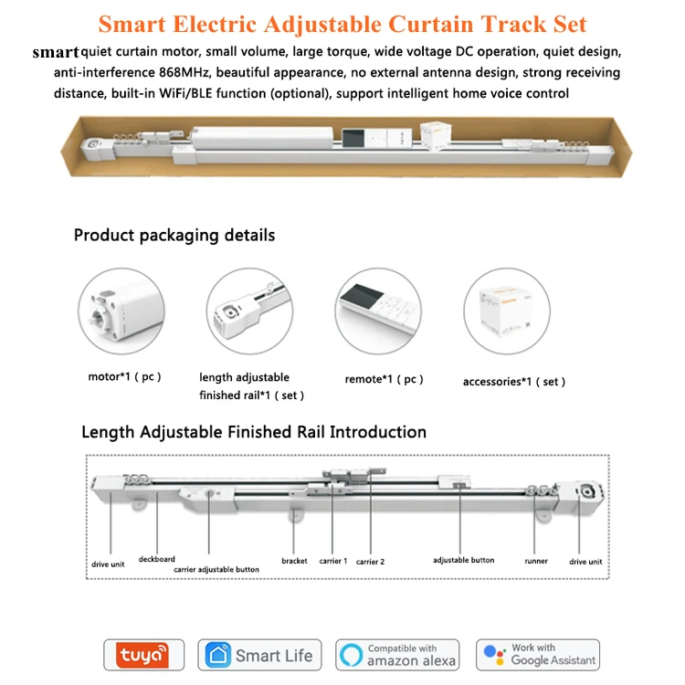 1.5m Gm150 Tuya Automation Motorized Smart Curtain Track Curtains ...
