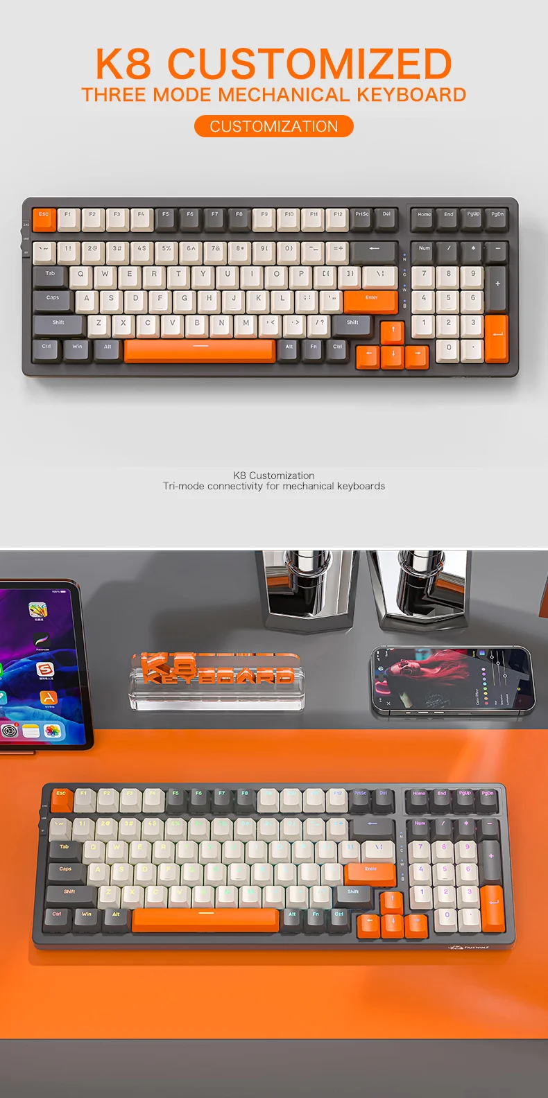 ZIYOULANG K8 Mechanical Keyboard - Wireless & Programmable