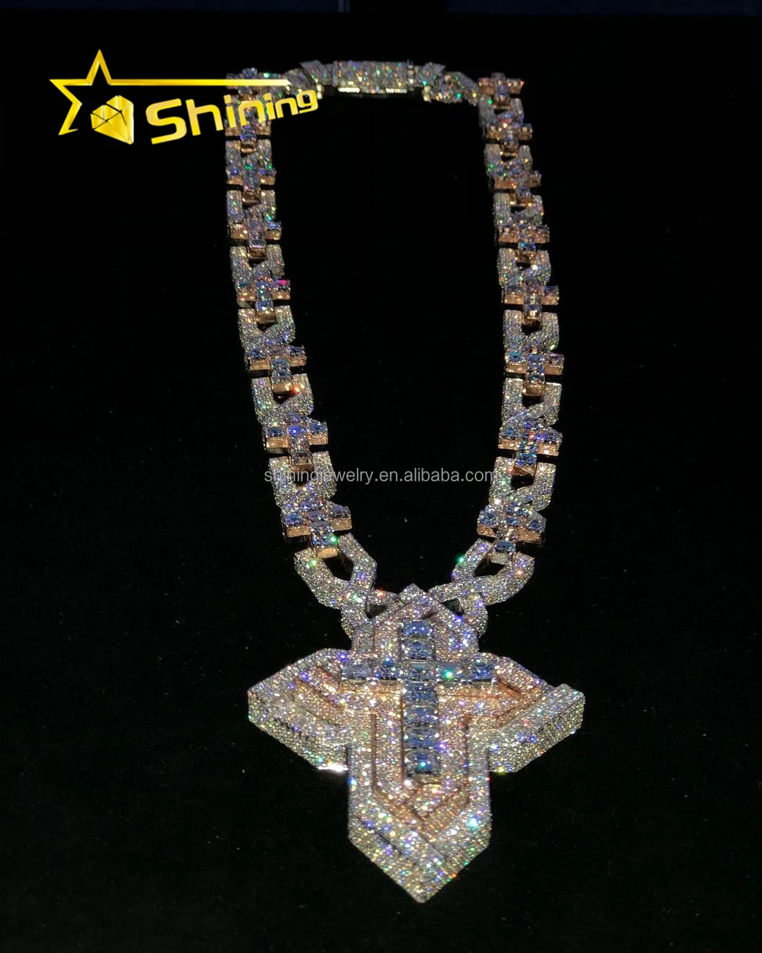 Custom Baguette Moissanite Cross Necklace - Luxury Men's Jewelry