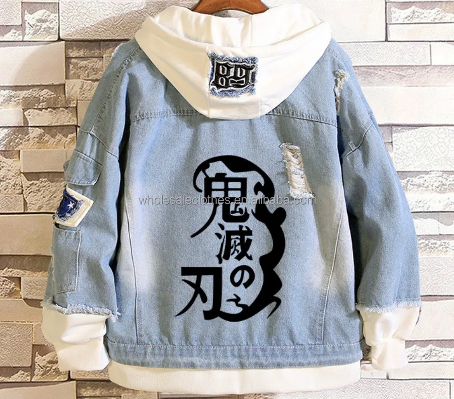 Ecowalson Anime Cosplay Kimetsu No Yaiba Denim Hoodie Jacket Cosplay ...