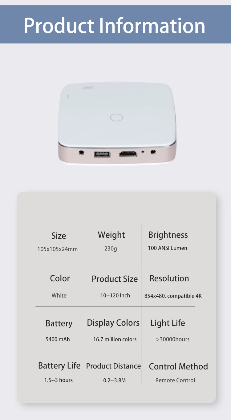 Homan Pico Projector - Portable 3D 4K Smart LED DLP