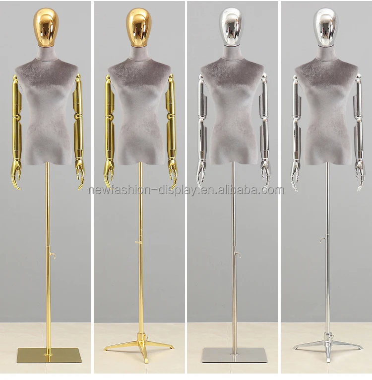 Gold Silver Plated Half Body Mannequin - Velvet Torso