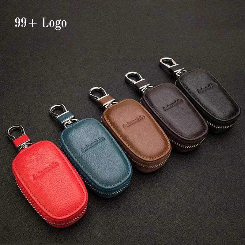 Custom 3D Logo Car Key Case Cover Shell Holder Leather Zipper Bag ...