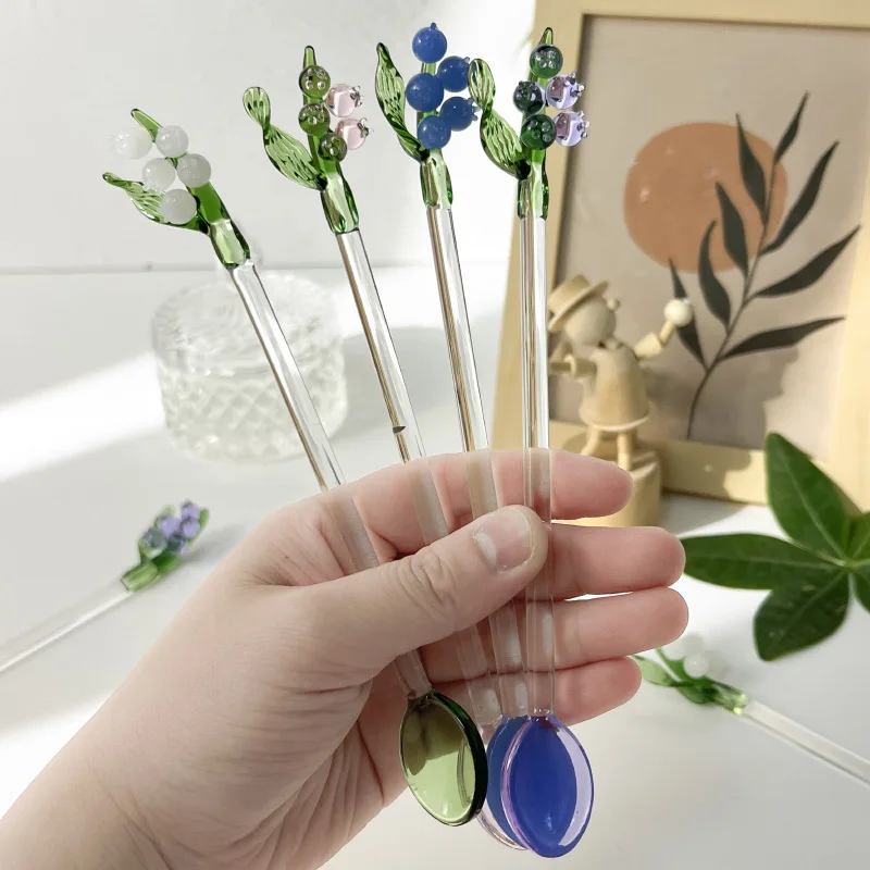 Lily Shaped Crystal Glass Coffee & Tea Stirrer Elegant Cocktail Muddler ...