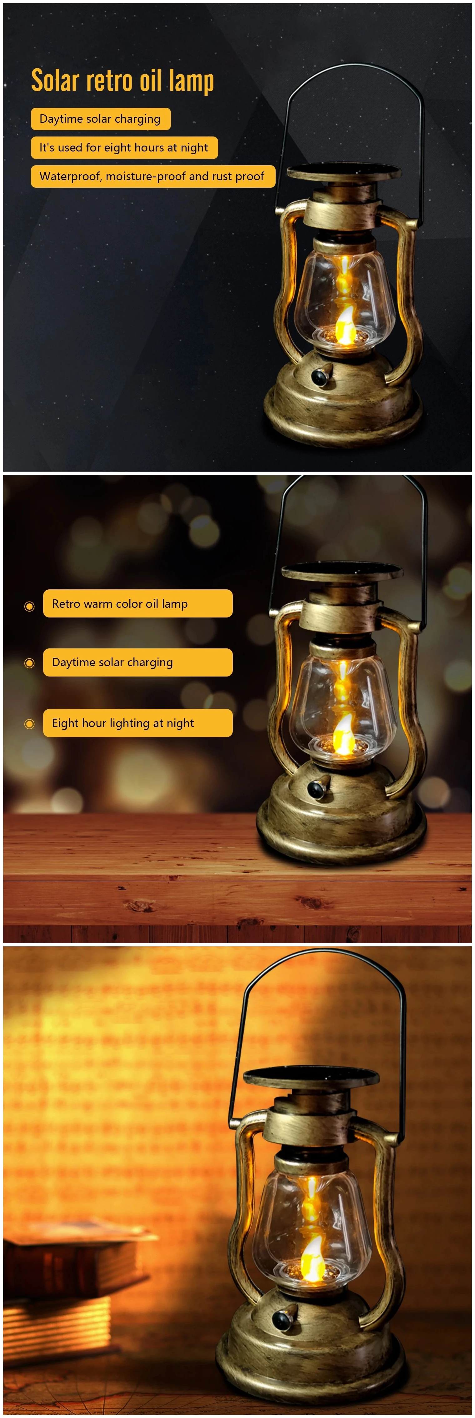 Outdoor Hanging Lantern Light Kerosene Lamp Retro Oil Lamp Solar For ...