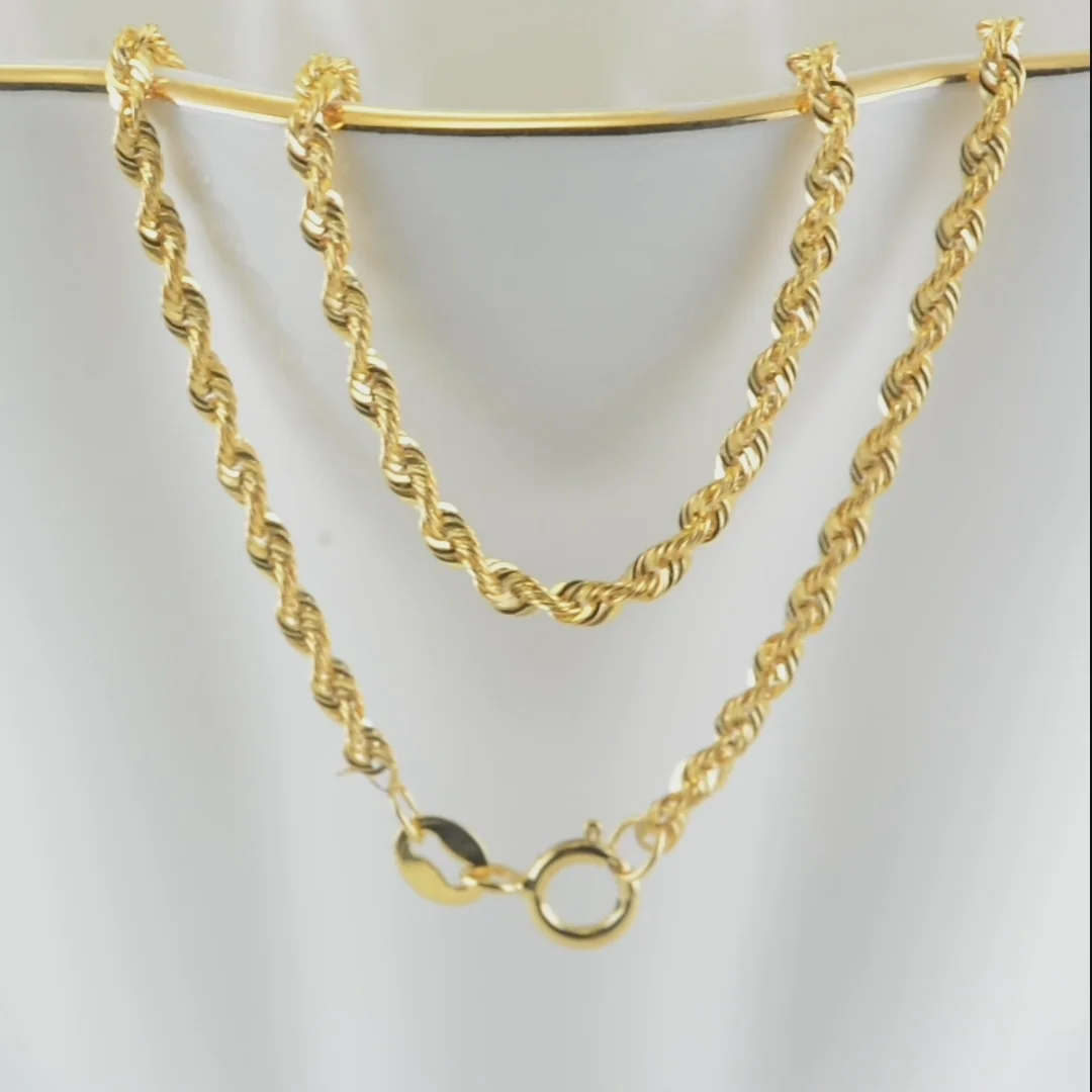 9k Real Gold Plated Rope Chain 2mm Men Chain Necklace Women Chains 16 ...