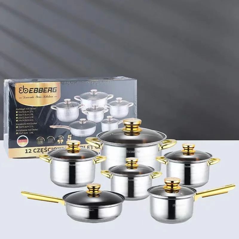 High Quality 12pcs Stainless Steel Pots And Pans Non Stick Coating ...