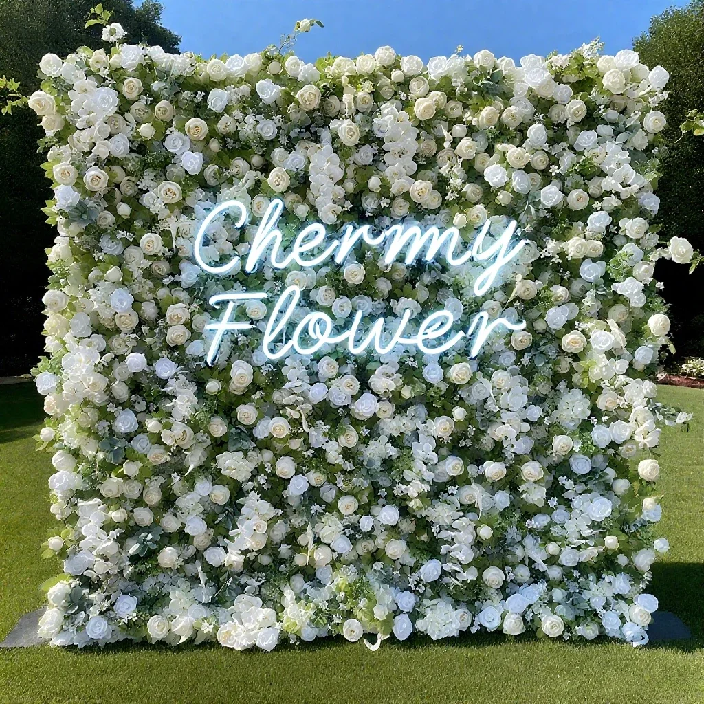 Wedding Ivory White Flower Wall Backdrop 8ft X 8ft