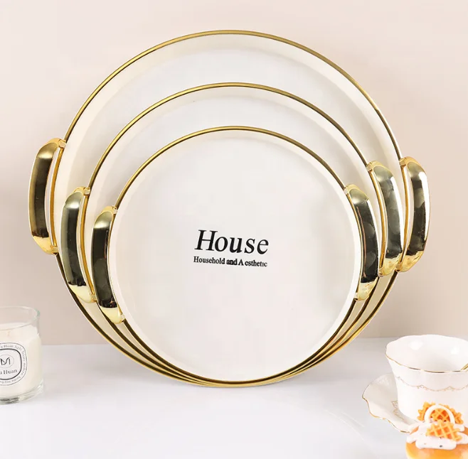 Luxury Round Plastic Tray Double Ear Fruit Candy Dried Fruit Tray Nut ...