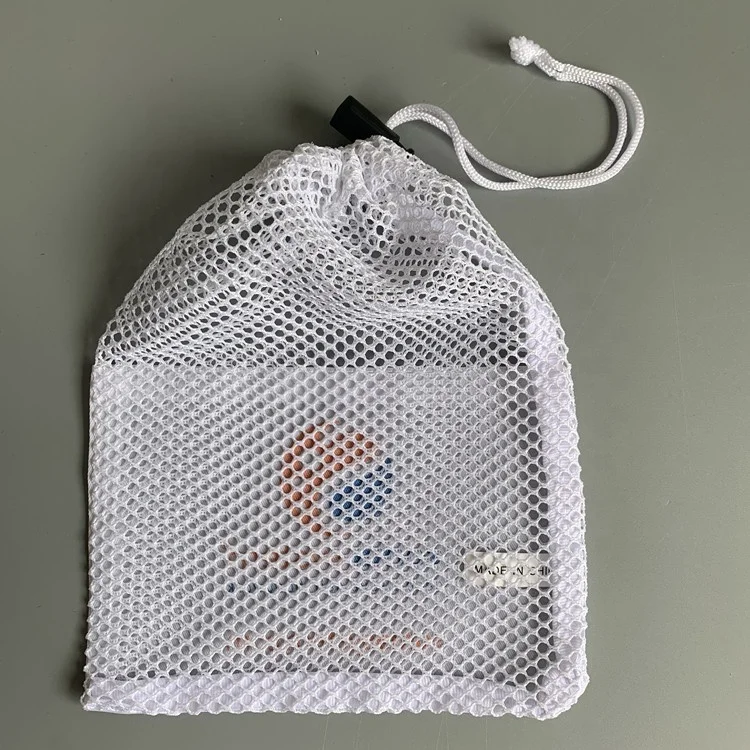 Customized Mesh Drawstring Bag for White Swimsuit Packaging