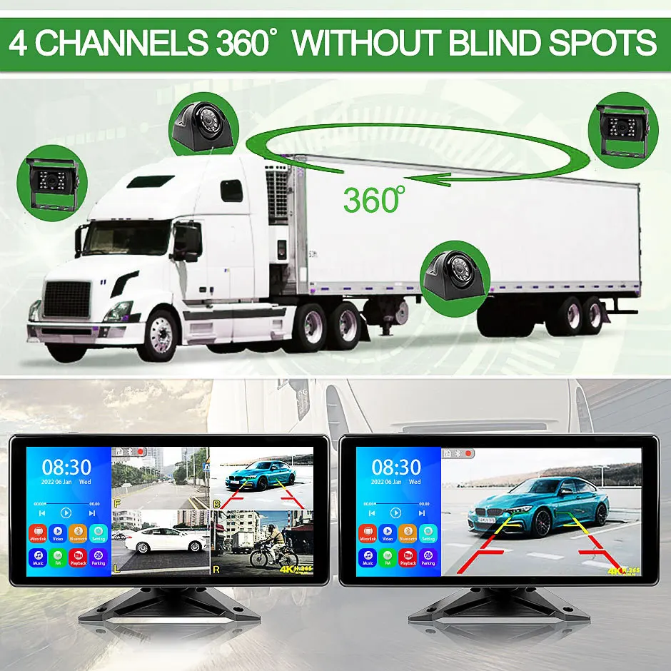4CH Vehicle Monitor System 1080P AHD Camera 10.36 Inch Touch Screen MP5 ...
