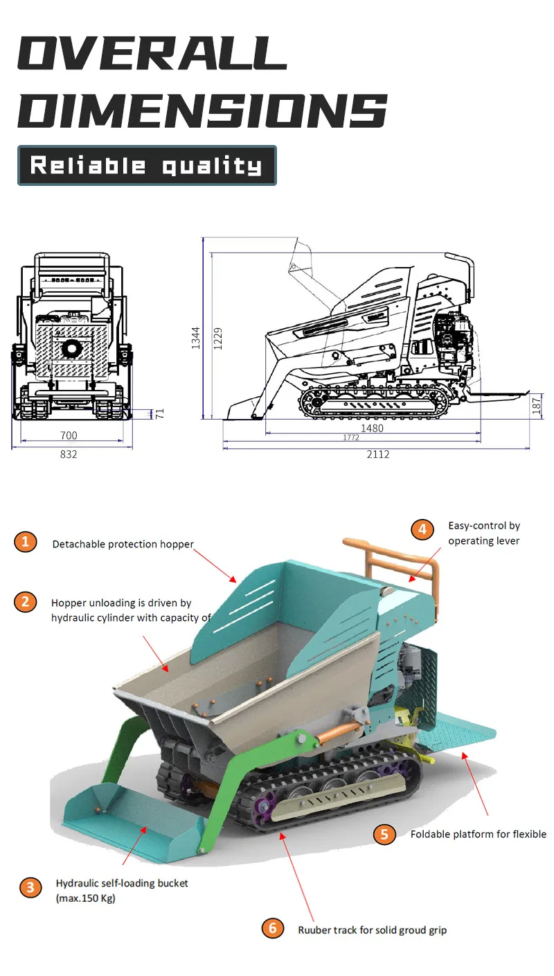 300kgs 500kgs Mini Dumper Truck 800kgs 1ton Small Tipper Crawler Dumper ...