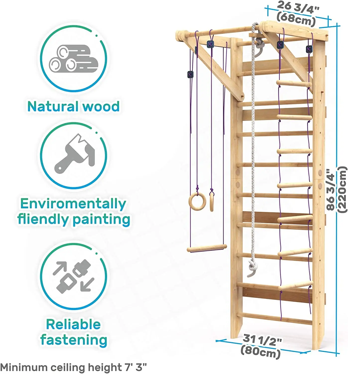 Indoor Wood Swedish Ladder Gym Wall Bars With Wall Mounted Pull Up Bar ...