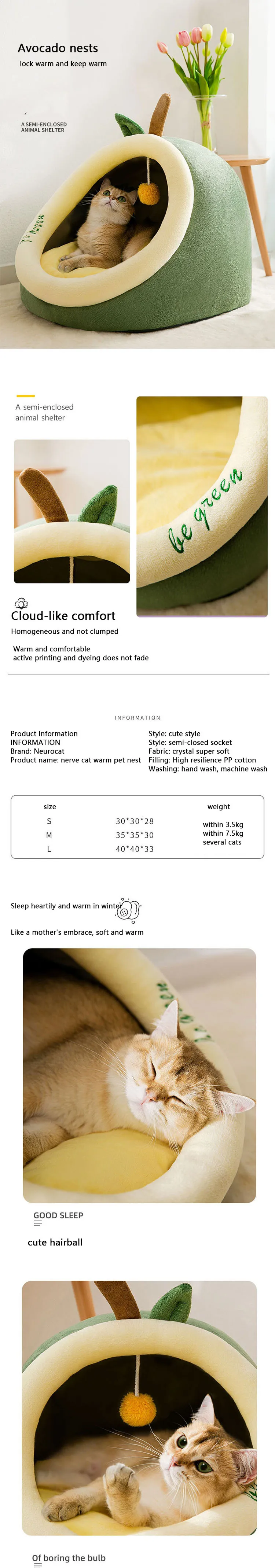 Foldable Semi-enclosed Shelter Yellow Snail Acrylic Cat Sofa Bed House ...