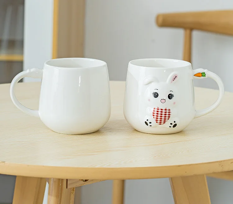 New Design Embossed Rabbit Ceramic Cup Creative Cute Animal Mug Couple ...